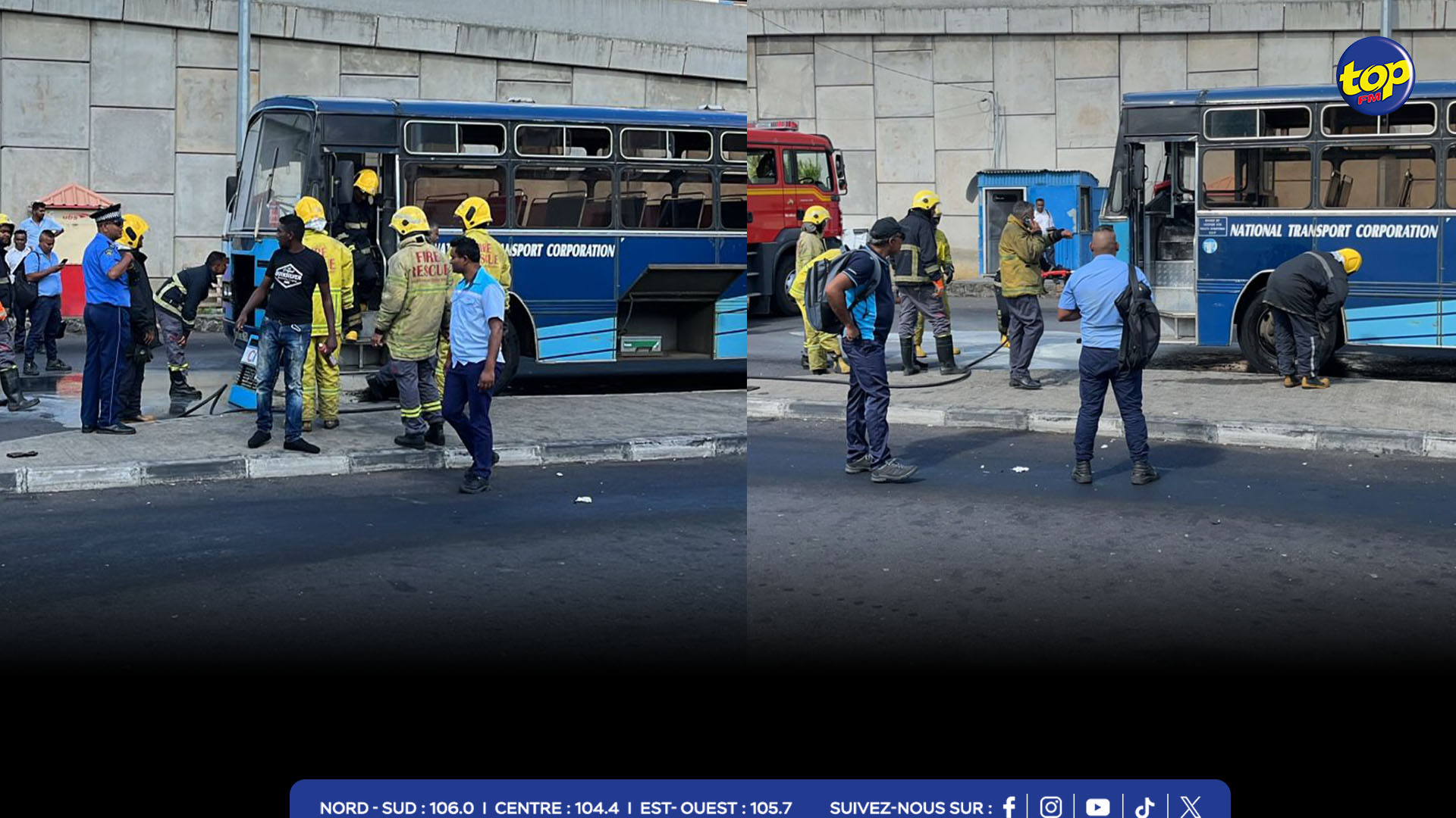 A Port-Louis : Un bus de la CNT en stationnement prend feu à la gare du sud | TOP FM Mauritius
